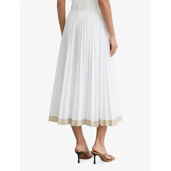 REISS Allora Pleated Woven Midi Skirt - Ivory