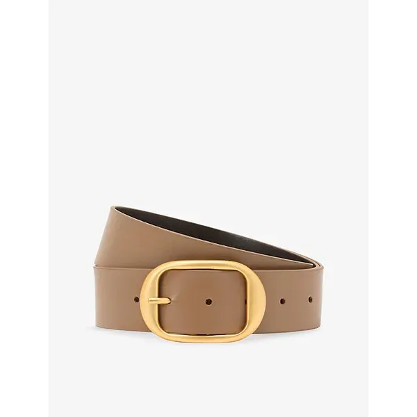 REISS Leather Belt With Gold-tone Hardware - Taupe