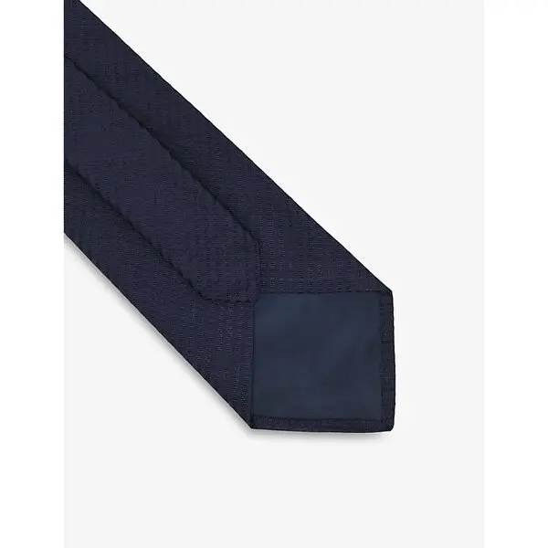 REISS Cotton And Silk Tie - Navy