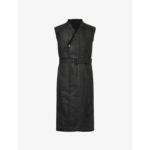 Rick Owens Temple Belted Sleeveless Coated-cotton Coat