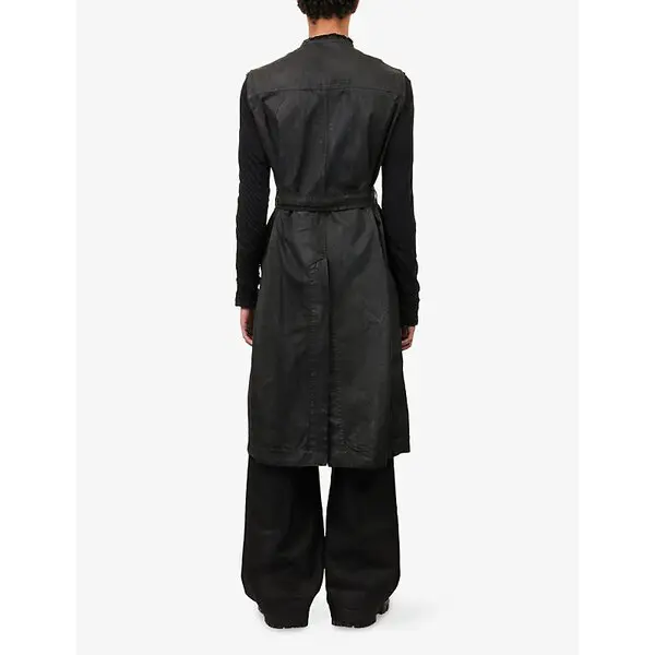 Rick Owens Temple Belted Sleeveless Coated-cotton Coat