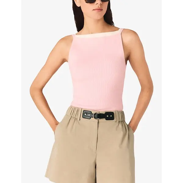 Maje Square-neck Ribbed Top - Pink