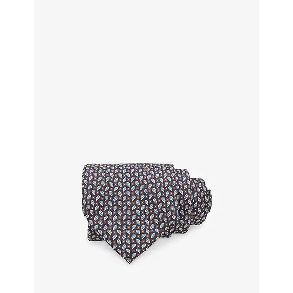 REISS Paisley Print Silk Necktie - Navy