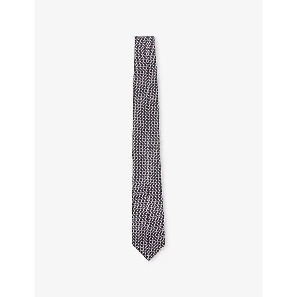 REISS Paisley Print Silk Necktie - Navy
