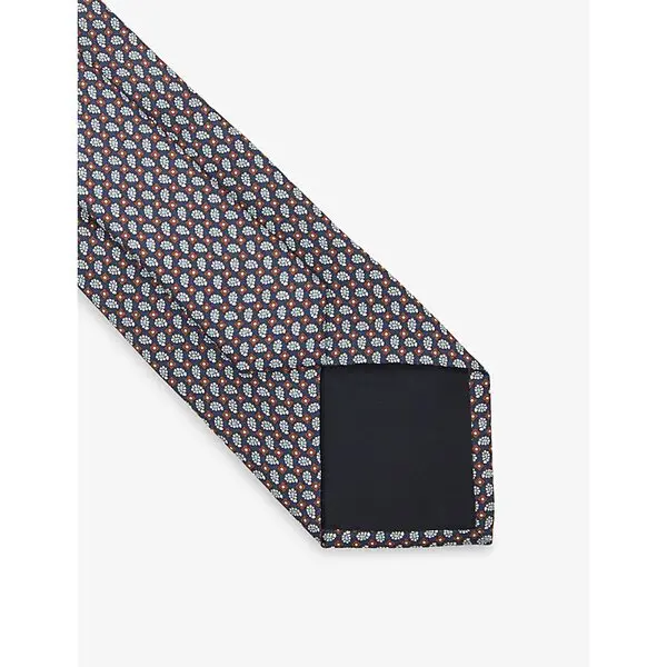 REISS Paisley Print Silk Necktie - Navy
