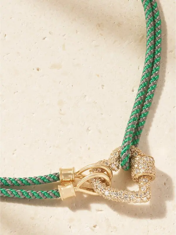 MARLA AARON 14-karat Gold, Diamond And Cord Necklace - Green