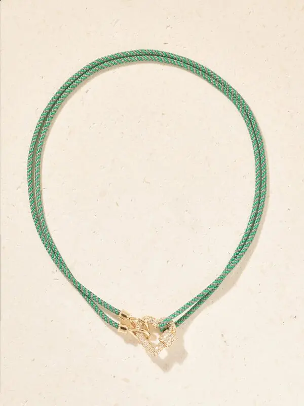 MARLA AARON 14-karat Gold, Diamond And Cord Necklace - Green