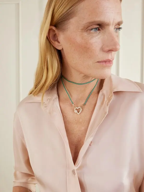 MARLA AARON 14-karat Gold, Diamond And Cord Necklace - Green
