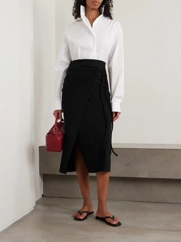 Max Mara Gathered Jersey Wrap-effect Maxi Skirt - Black