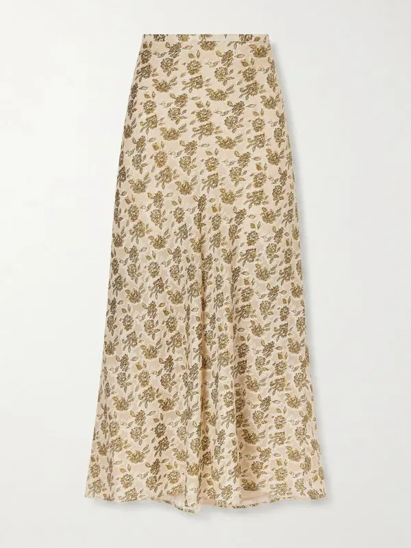 Loro Piana Simona Fil Coupé Silk-jacquard Midi Skirt - Neutrals