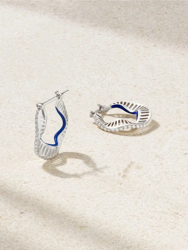L’ATELIER NAWBAR Wave 18-karat White Enamel, And Diamond Hoop Earrings