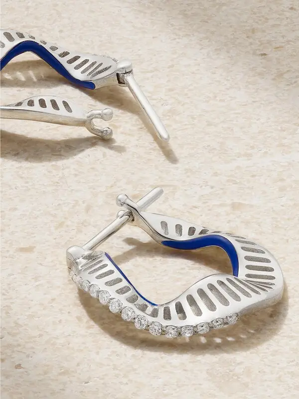 L’ATELIER NAWBAR Wave 18-karat White Enamel, And Diamond Hoop Earrings
