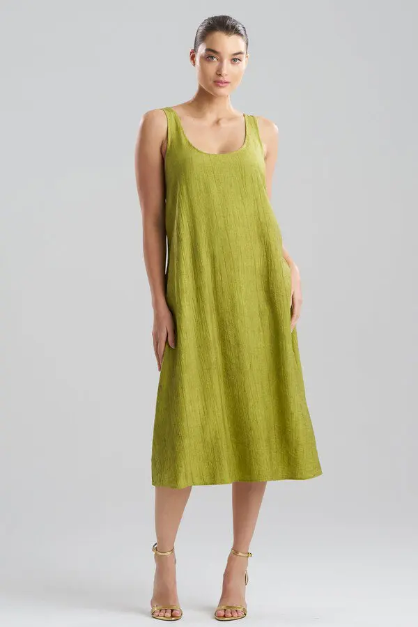 Natori Terra Foil Crinkle Slip Dress - Green