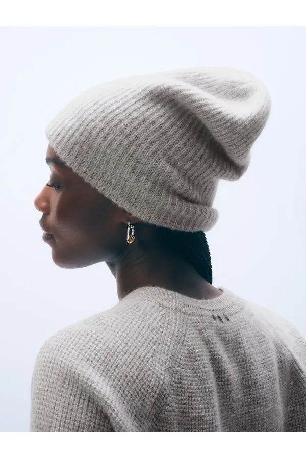 WHITE & WARREN Cashmere Ribbed Beanie - Grey