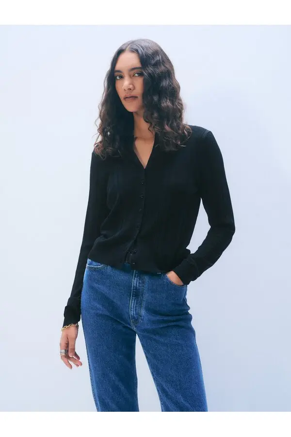 WHITE & WARREN Superfine Merino Wool Cardigan - Black