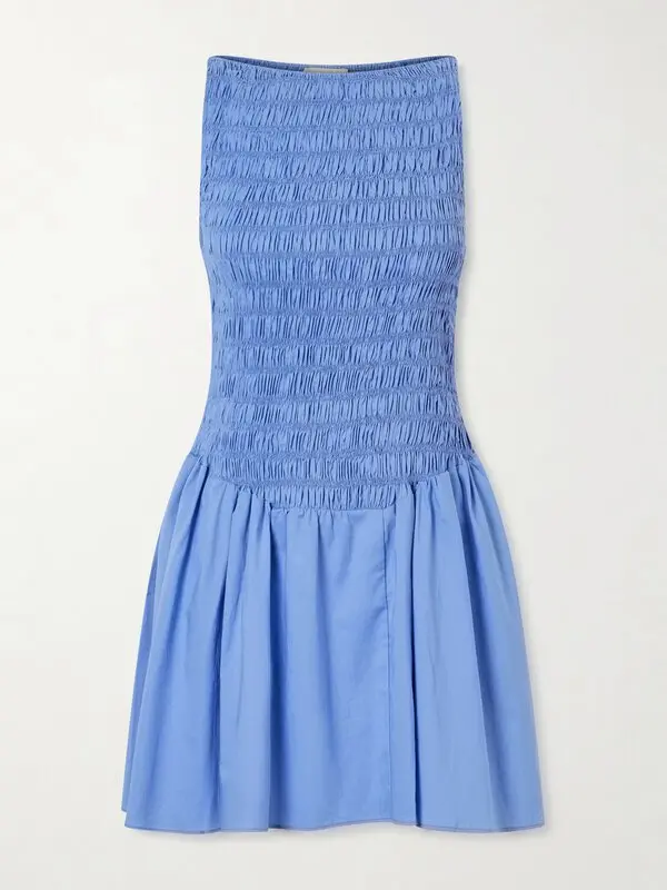 Faithfull The Brand Martina Shirred Mini Dress - Blue