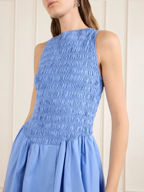 Faithfull The Brand Martina Shirred Mini Dress - Blue