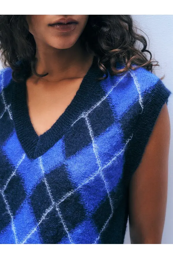 WHITE & WARREN Mohair Luxe Argyle Vest