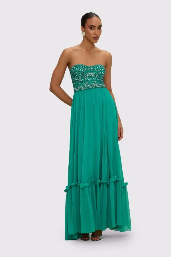 PatBO Chiffon Daydream Maxi Gown - Green
