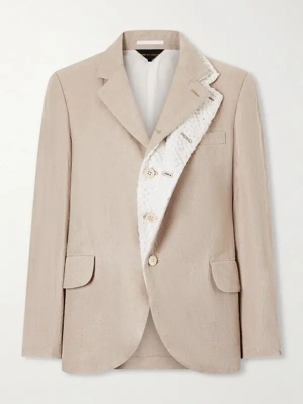 Comme Des Garçons Crochet-trimmed Herringbone Linen Blazer - Neutrals