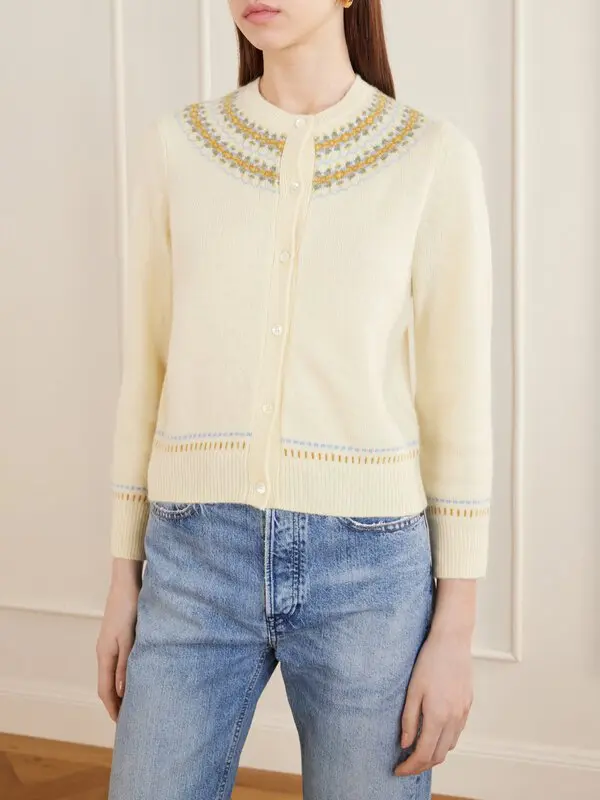 DÔEN Olympe Jacquard-knit Wool-blend Cardigan - Yellow