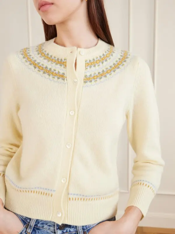 DÔEN Olympe Jacquard-knit Wool-blend Cardigan - Yellow