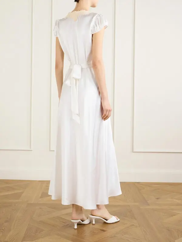 DÔEN Coraline Corded Lace-trimmed Silk-satin Midi Dress - White