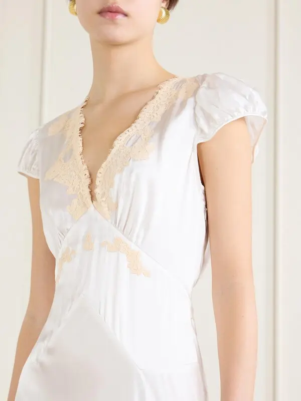 DÔEN Coraline Corded Lace-trimmed Silk-satin Midi Dress - White
