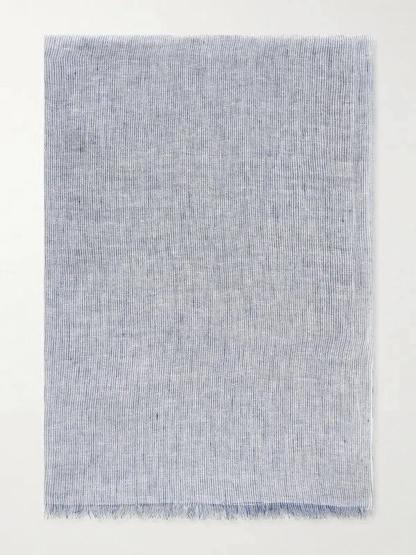 Brunello Cucinelli Fringed Linen Scarf - Blue