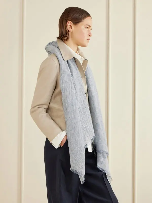Brunello Cucinelli Fringed Linen Scarf - Blue
