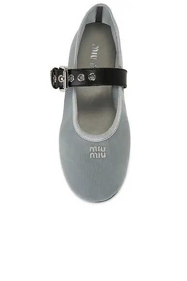 Miu Miu Ballerina Flat With Buckle Strap - Alluminio