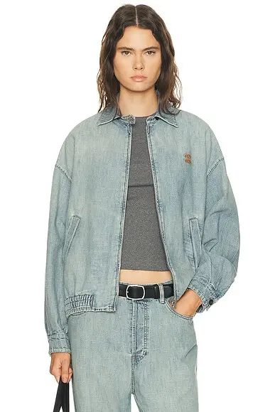 Miu Miu Chambray Zip-up Jacket - Celeste