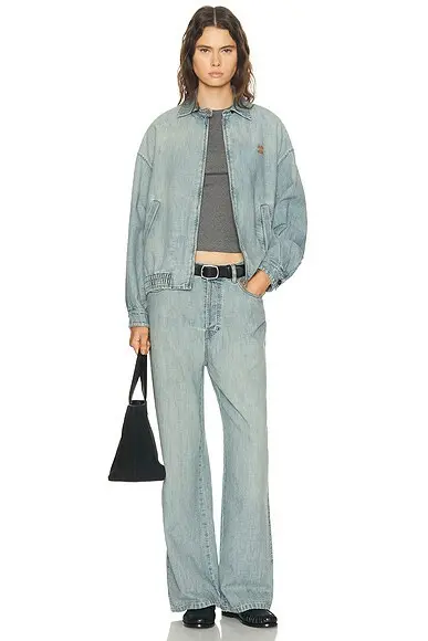 Miu Miu Chambray Zip-up Jacket - Celeste