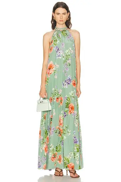 Hemant & Nandita Printed Halterneck Maxi Dress - Green