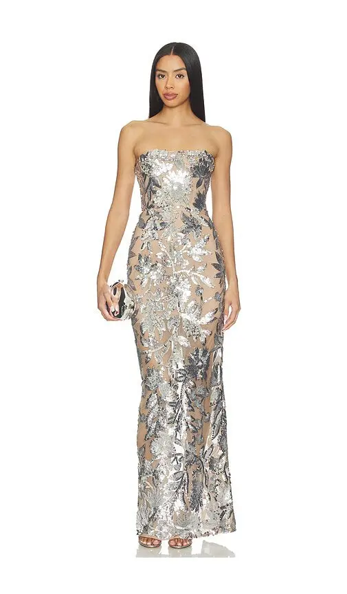 BRONX AND BRONCO Dahlia Strapless Maxi Dress In Metallic Silver - Dark Silver