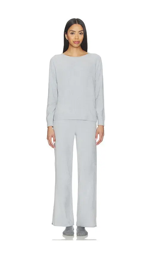 Barefoot Dreams Cozychic Jersey Pullover And Wide Leg Pant Set - Frost