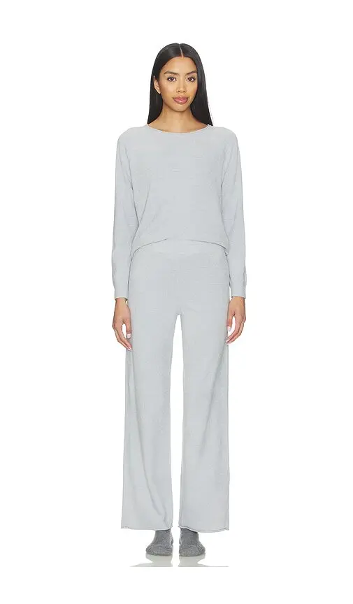 Barefoot Dreams Cozychic Jersey Pullover And Wide Leg Pant Set - Frost