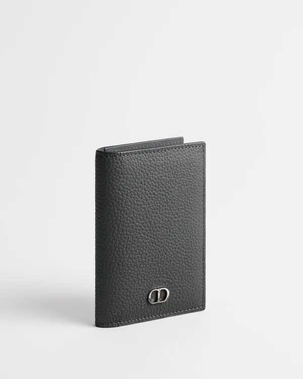 Dior Cd Icon Vertical Bifold Card Holder - Gris Flanelle Grained Calfskin
