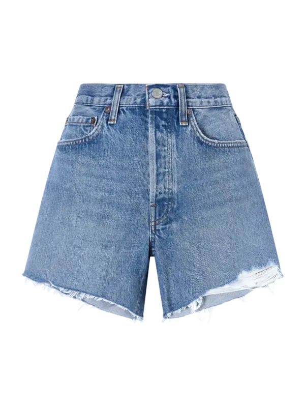 AGOLDE Parker Long Distressed Denim Shorts - Blue