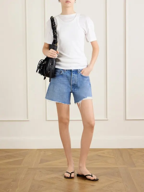 AGOLDE Parker Long Distressed Denim Shorts