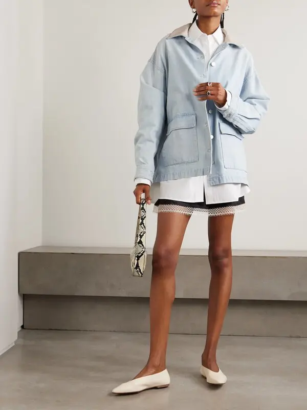 AGOLDE Maria Mcmanus Oversized Leather-trimmed Denim Jacket - Blue