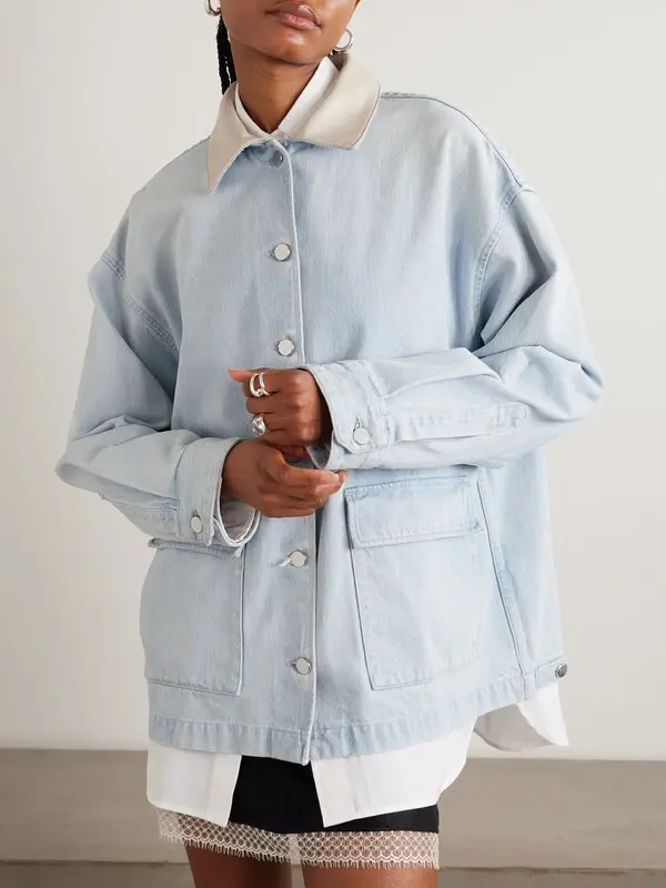AGOLDE Maria Mcmanus Oversized Leather-trimmed Denim Jacket - Blue