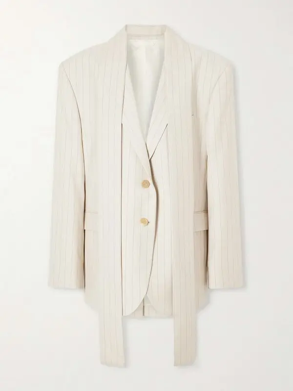 Acne Studios Single-breasted Pinstriped Wool Blazer With Scarf - Neutrals