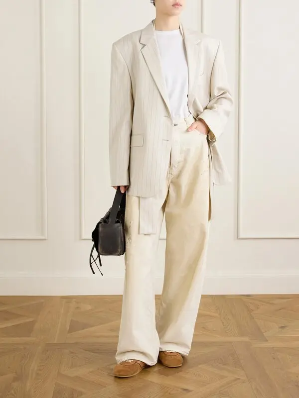 Acne Studios Single-breasted Pinstriped Wool Blazer With Scarf - Neutrals