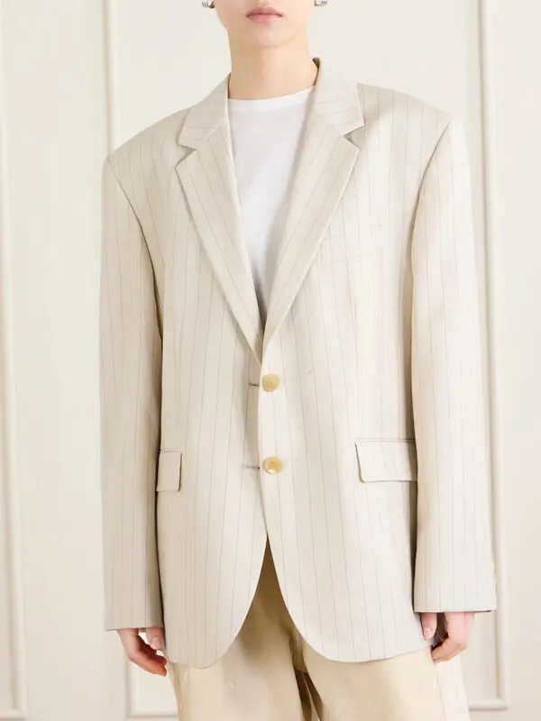 Acne Studios Single-breasted Pinstriped Wool Blazer With Scarf - Neutrals