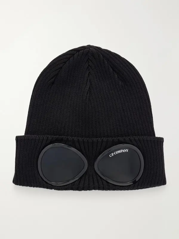 C.P. COMPANY Goggle Ribbed Cotton Beanie - Black