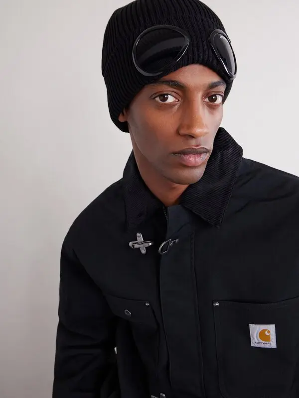 C.P. COMPANY Goggle Ribbed Cotton Beanie - Black
