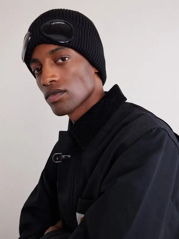 C.P. COMPANY Goggle Ribbed Cotton Beanie - Black