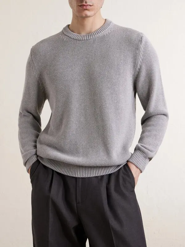 SLOWEAR Slim-fit Cotton Crewneck Sweater - Gray