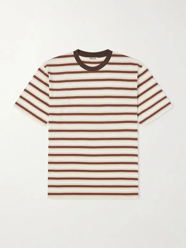 Auralee Striped Cotton-jersey T-shirt - Brown